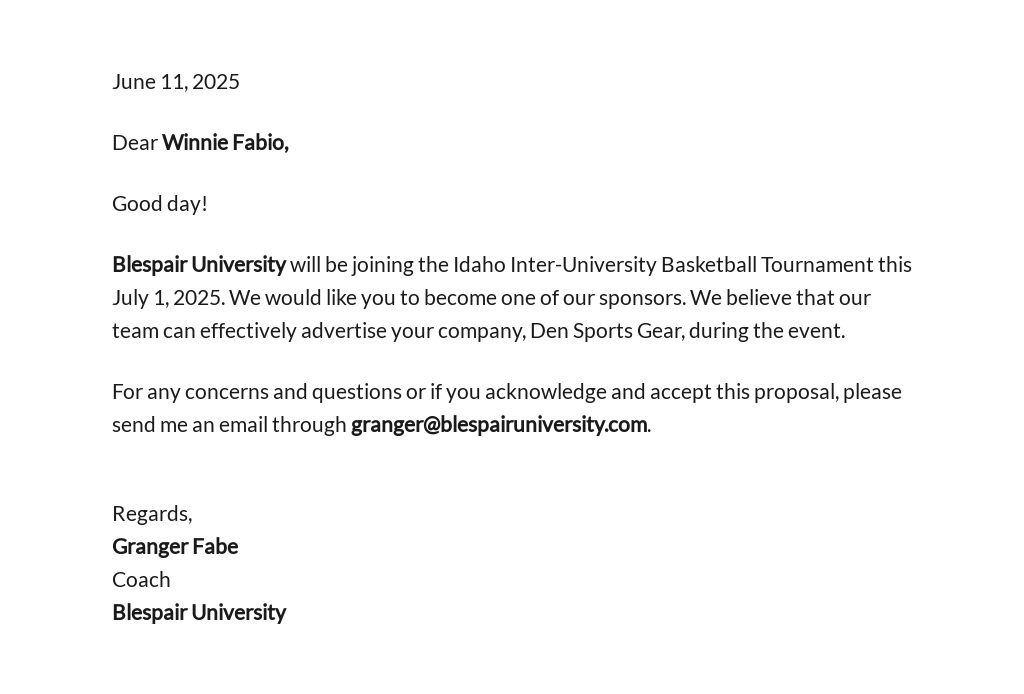 Sport Sponsorship Proposal Template