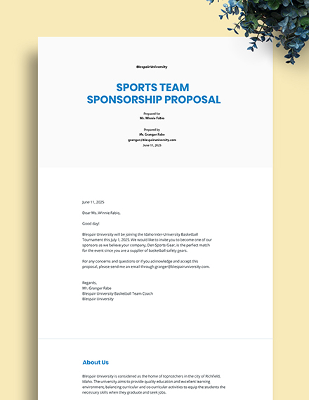 Sports Team Sponsorship Proposal Template Google Docs Word Apple 