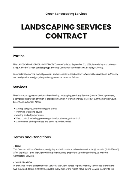Landscaping Services Contract Template Google Docs Word PDF 