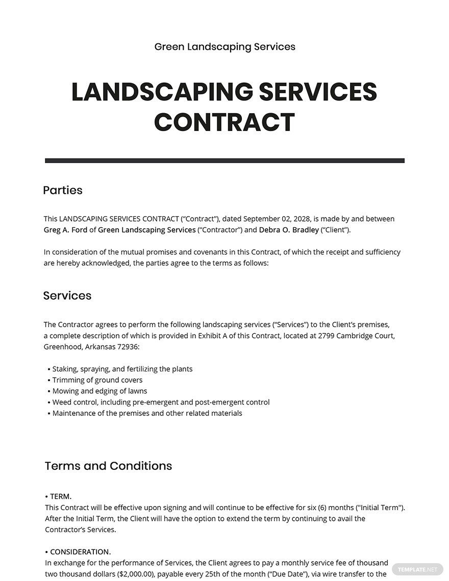 Landscaping Services Contract Template Google Docs Word Apple Pages 
