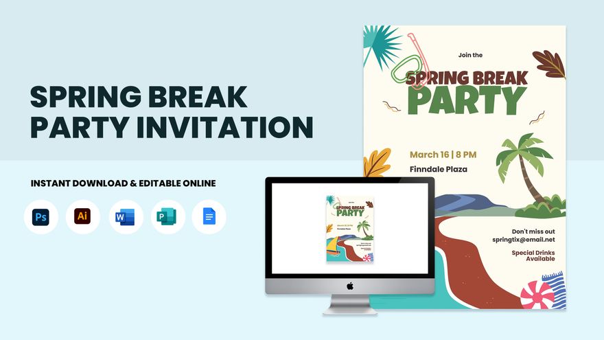 Free Spring Break Party Invitation - Download in Word, Google Docs ...