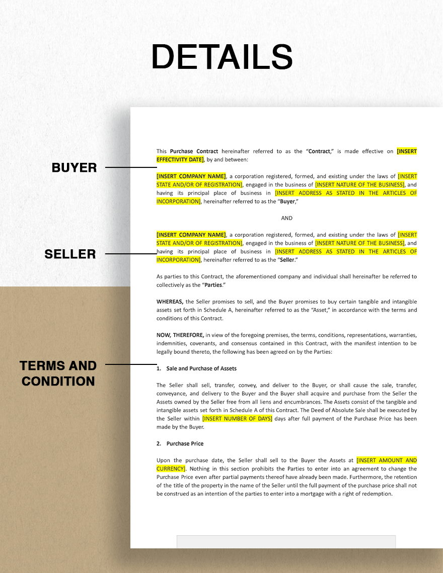 Purchase Contract Template - Google Docs, Word, Apple Pages | Template.net