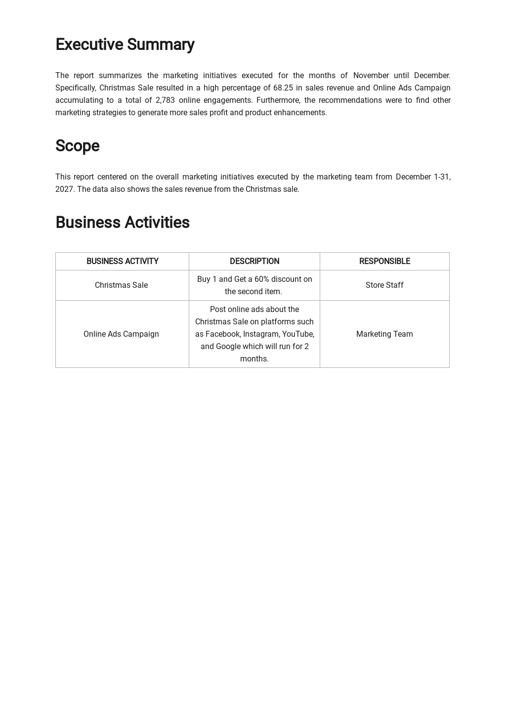 Executive Report Template Word FREE 11+ Sample Executive Summary