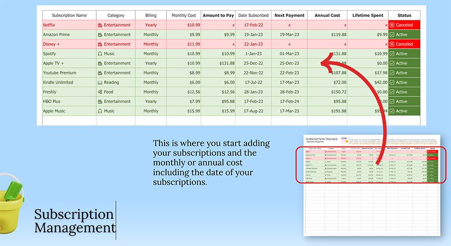 Subscription Tracker - Google Sheets, Excel | Template.net
