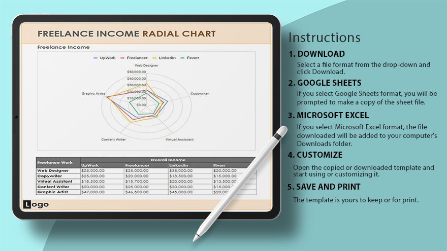 Freelance Income Radial Chart - Google Sheets, Excel | Template.net