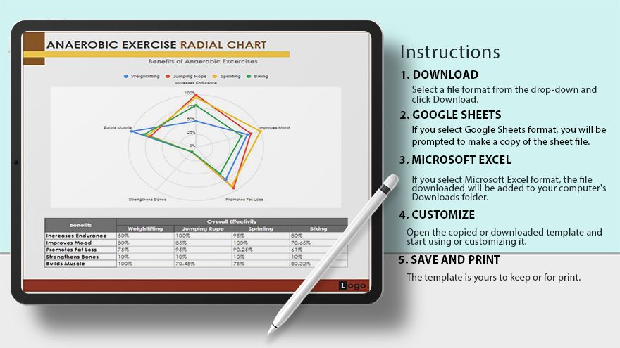 Anaerobic Exercise Radial Chart - Google Sheets, Excel | Template.net
