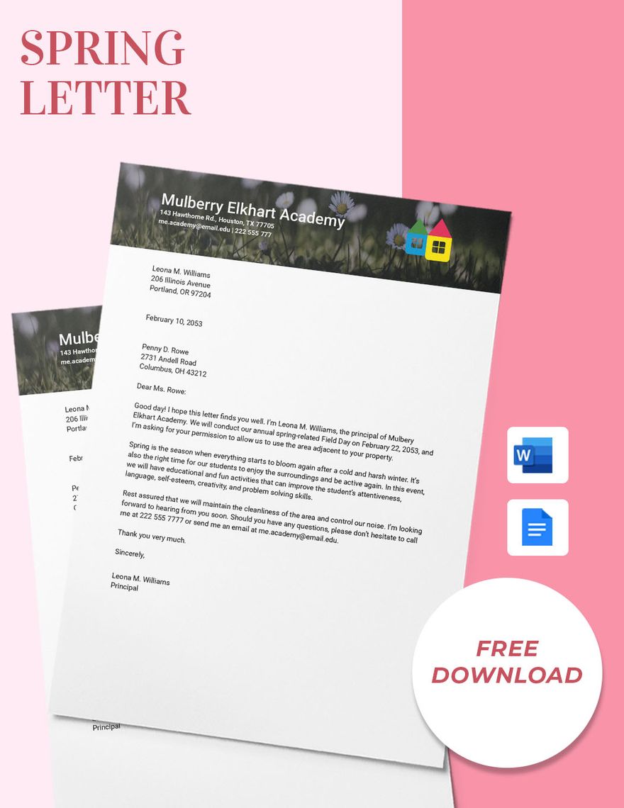 Spring Letter Template Word Google Docs Template