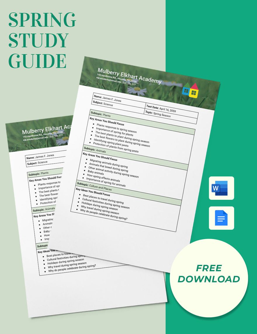 Study Guide Google Doc Template