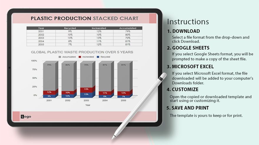 Free Free Plastic Production Stacked Chart - Google Sheets, Excel ...