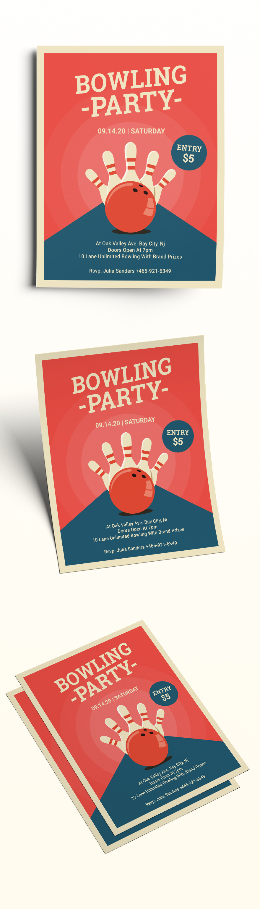 Bowling Flyer Template - Illustrator, Word, Apple Pages, PSD, Publisher ...