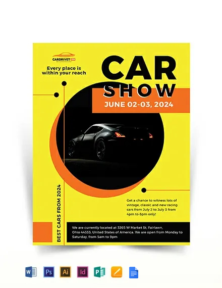 Sample Car Show Flyer Template - Illustrator, Word, Apple Pages, PSD ...