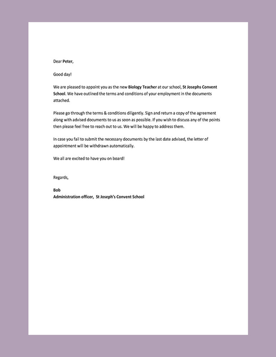 How To Write Teacher Job Joining Letter Onvacationswall