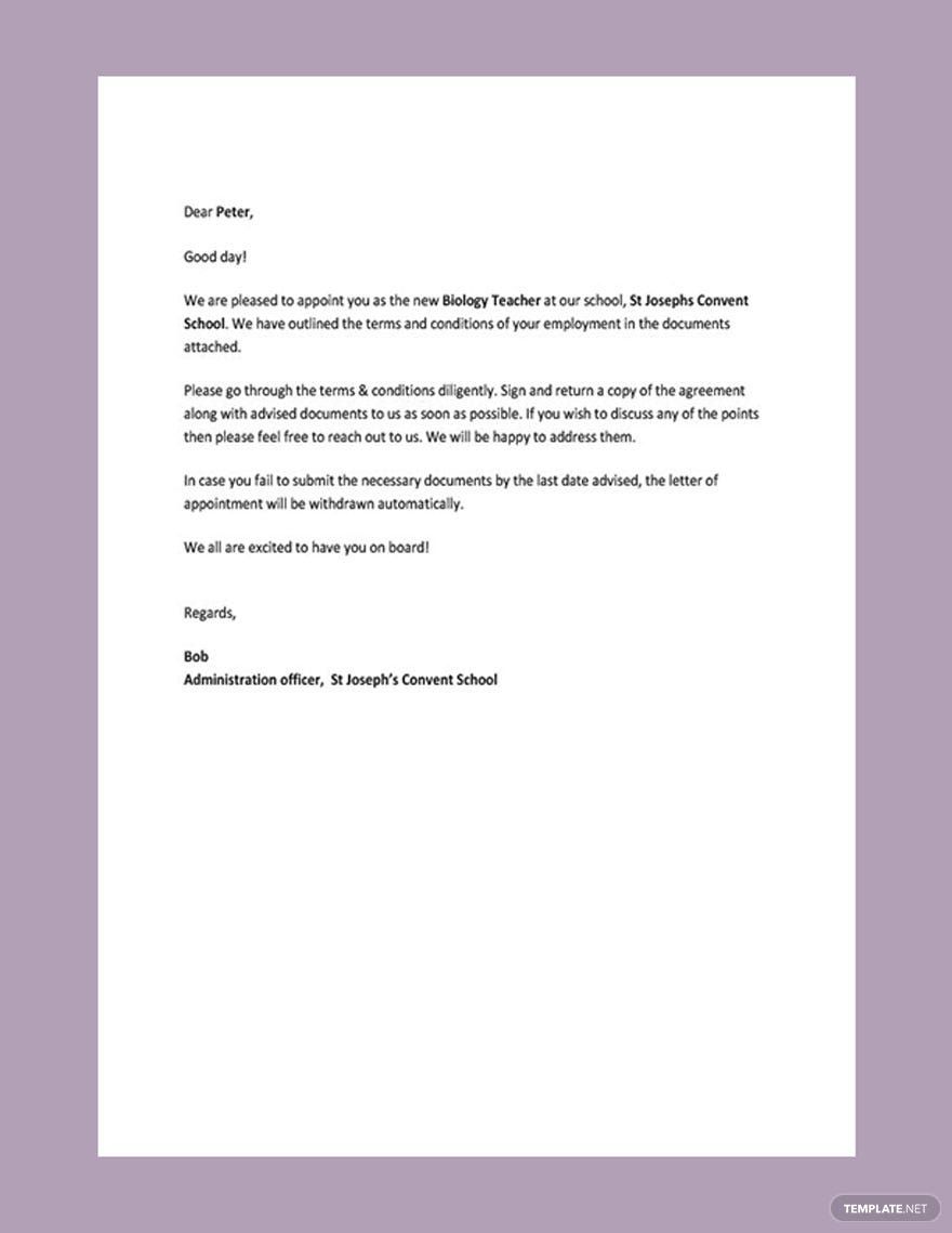 Teacher Appointment Letter 9 Sample Example Word Pdf Format Vrogue