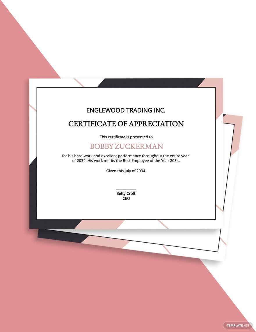 Appreciation Certificate Template For Employee Merit Download In Word 