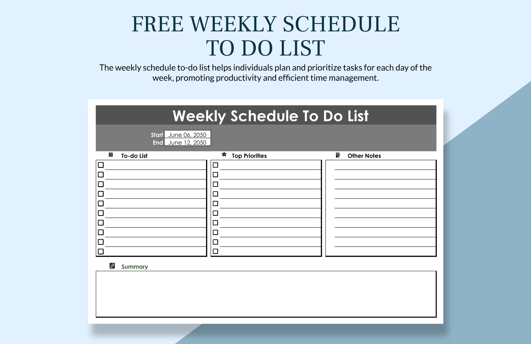 Free Weekly Schedule To Do List Excel Google Sheets Template