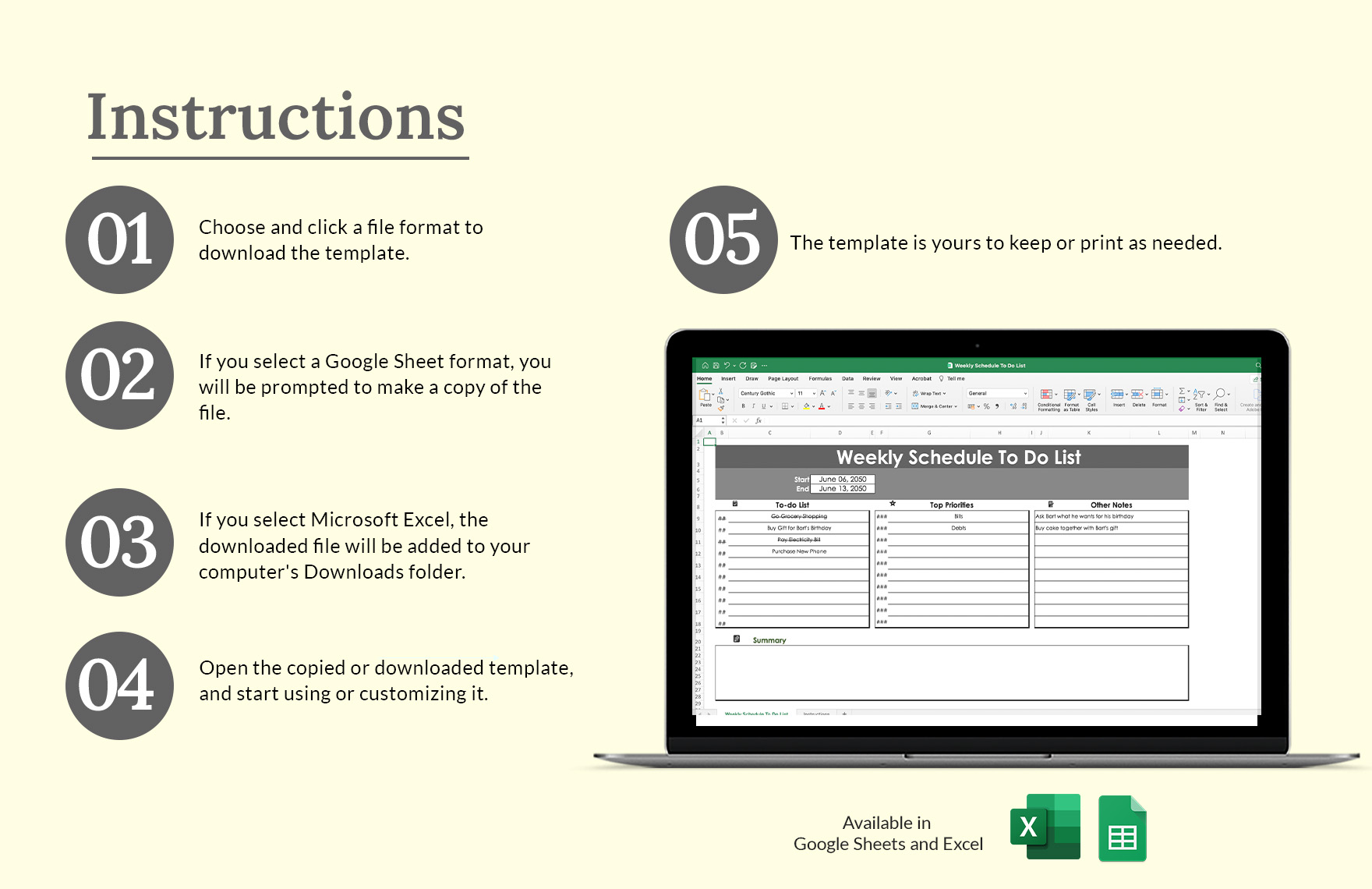 Weekly Schedule To do List - Download in Excel, Google Sheets | Template.net