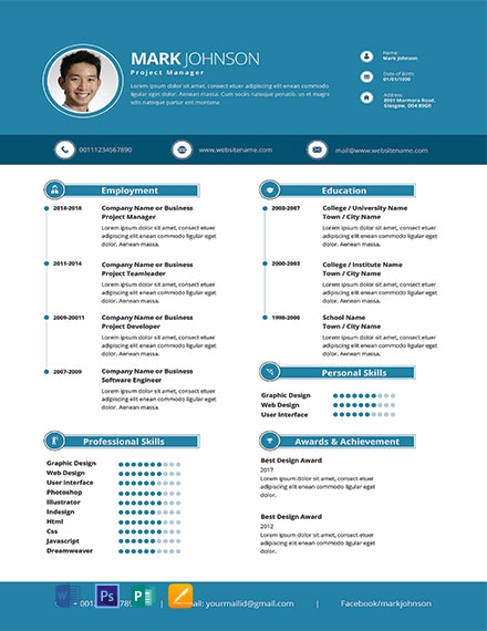 Modern Project Manager Resume Template Word Apple Pages PSD 