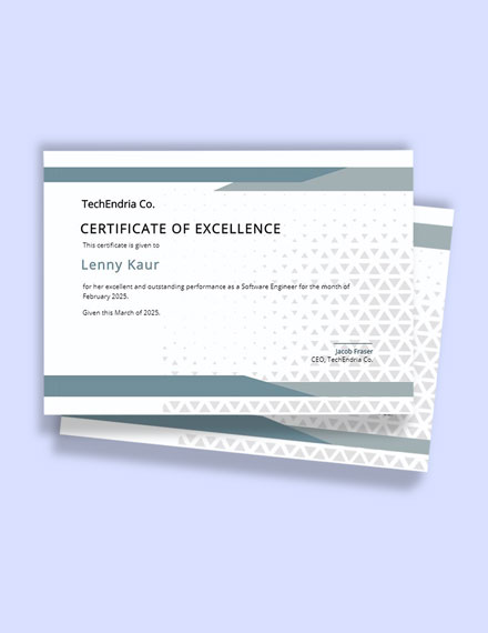 Certificate of Excellence Template - Google Docs, Illustrator, InDesign ...