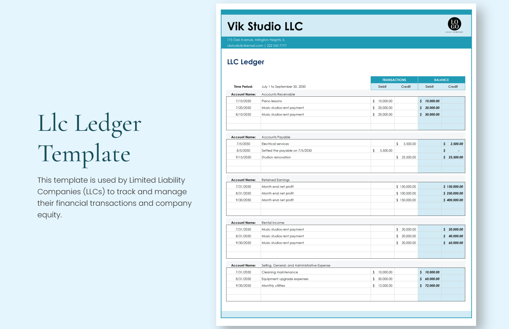 Llc Ledger Template In MS Excel Google Sheets Download