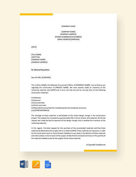 FREE Requisition Letter for Office Equipment Template - Word | Google ...