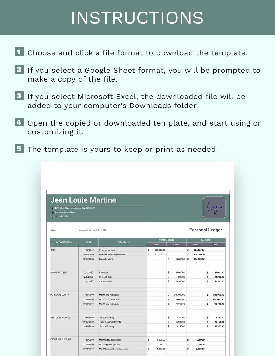 Personal Ledger Template - Google Sheets, Excel | Template.net