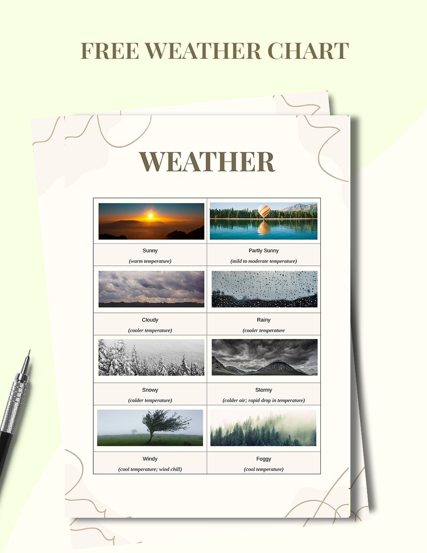 Printable Weather Chart In Illustrator PDF Download Template