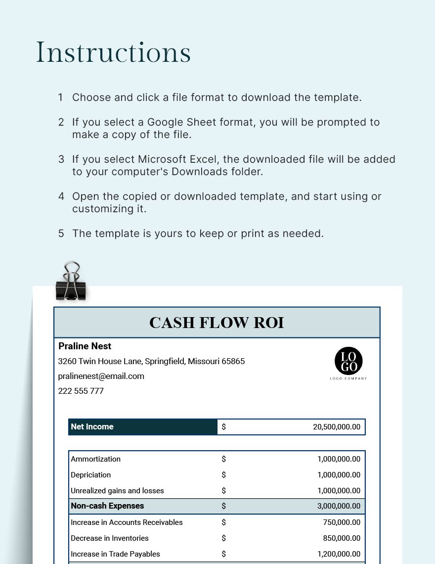 Cash Flow ROI Template - Google Sheets, Excel | Template.net