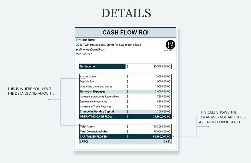 Cash Flow ROI Template - Download in Excel, Google Sheets | Template.net