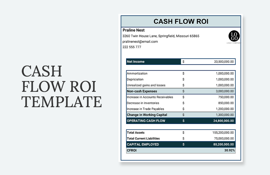 Cash Flow ROI Template - Google Sheets, Excel | Template.net