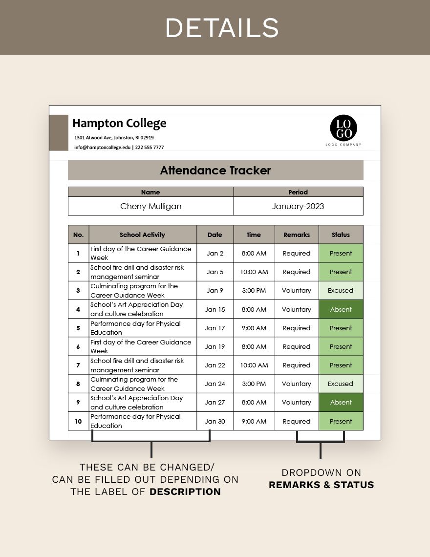 Attendance Tracker Template - Google Sheets, Excel | Template.net