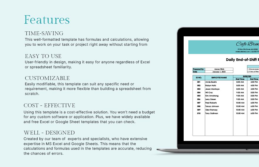 Daily End Of Shift Report Template Excel Google Sheets Template