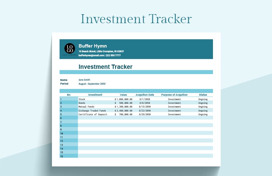 Investment Tracker Google Sheets Excel Template