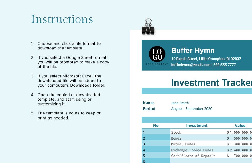 Investment Tracker - Excel, Google Sheets | Template.net
