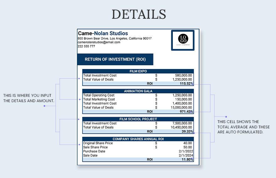 Business Case ROI Template - Google Sheets, Excel | Template.net