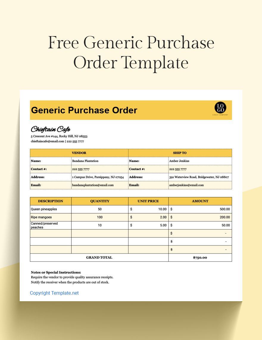 Small Business Purchase Order Template - Google Sheets, Excel ...