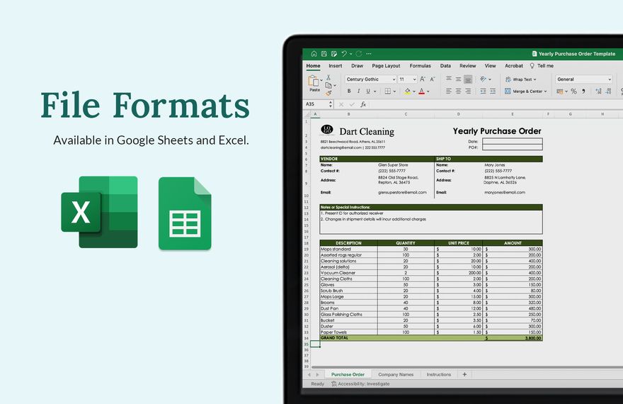 Yearly Purchase Order Template - Download in Excel, Google Sheets ...