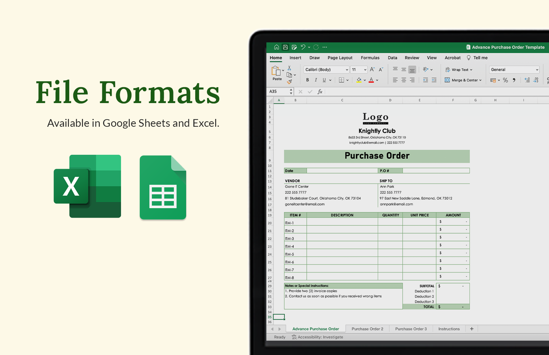 Advance Purchase Order Template - Download in Excel, Google Sheets ...