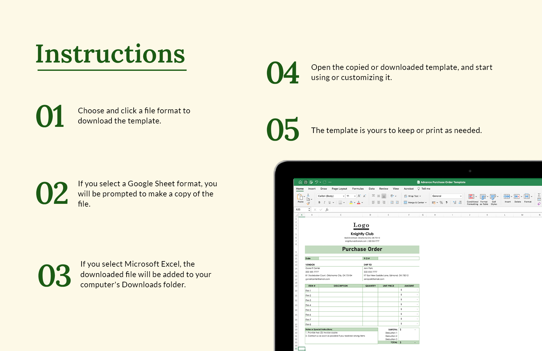 Advance Purchase Order Template - Download in Excel, Google Sheets ...
