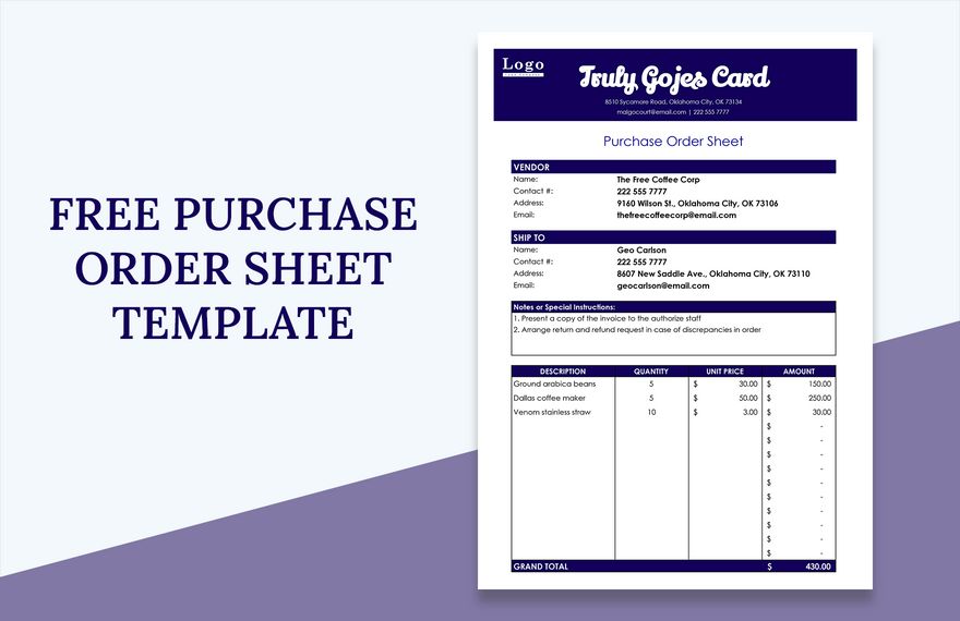 Free Purchase Order Sheet Template Google Sheets Excel PowerPoint Free Purchase Order Sheet Template Google Sheets Excel PowerPoint