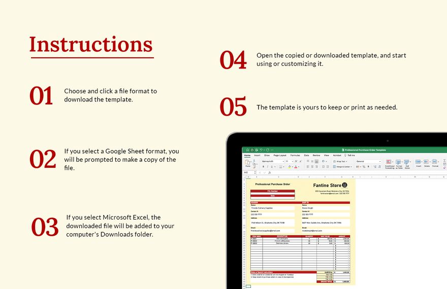 Professional Purchase Order Template - Google Sheets, Excel | Template.net