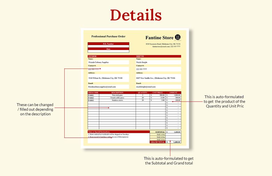 Professional Purchase Order Template - Download in Excel, Google Sheets | Template.net