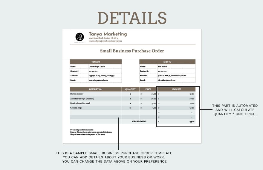 Small Business Purchase Order Template - Google Sheets, Excel ...