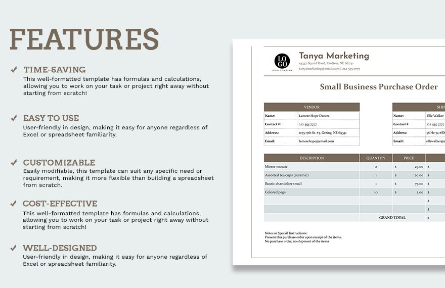 Small Business Purchase Order Template - Google Sheets, Excel ...