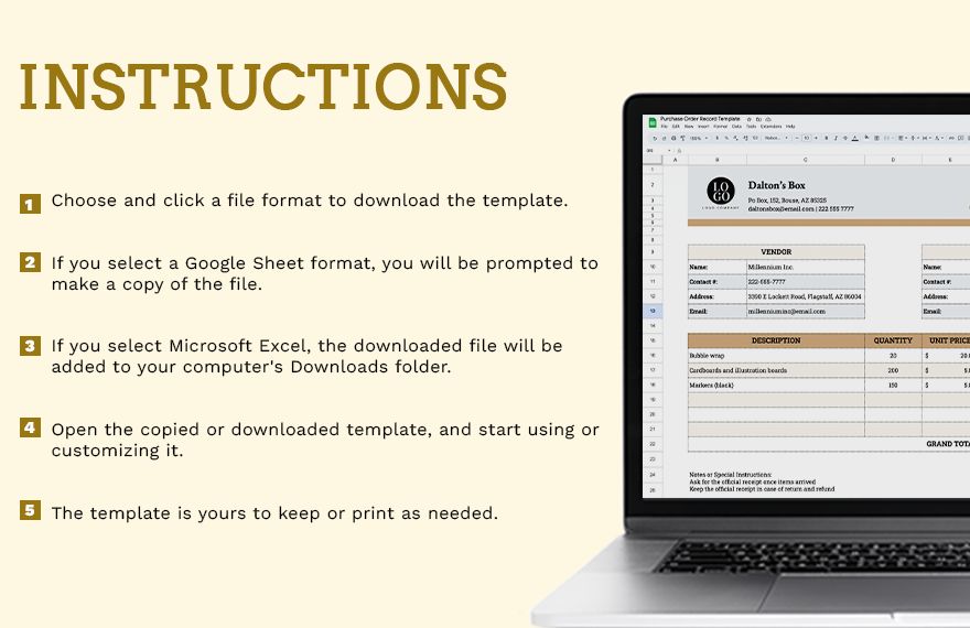 Purchase Order Record Template - Google Sheets, Excel | Template.net