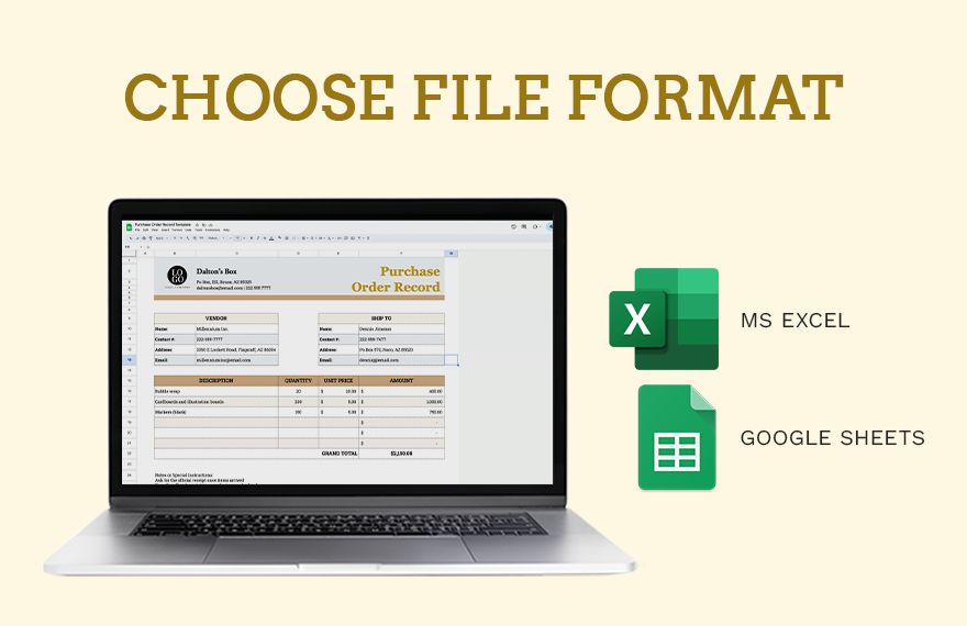 Purchase Order Record Template - Google Sheets, Excel | Template.net