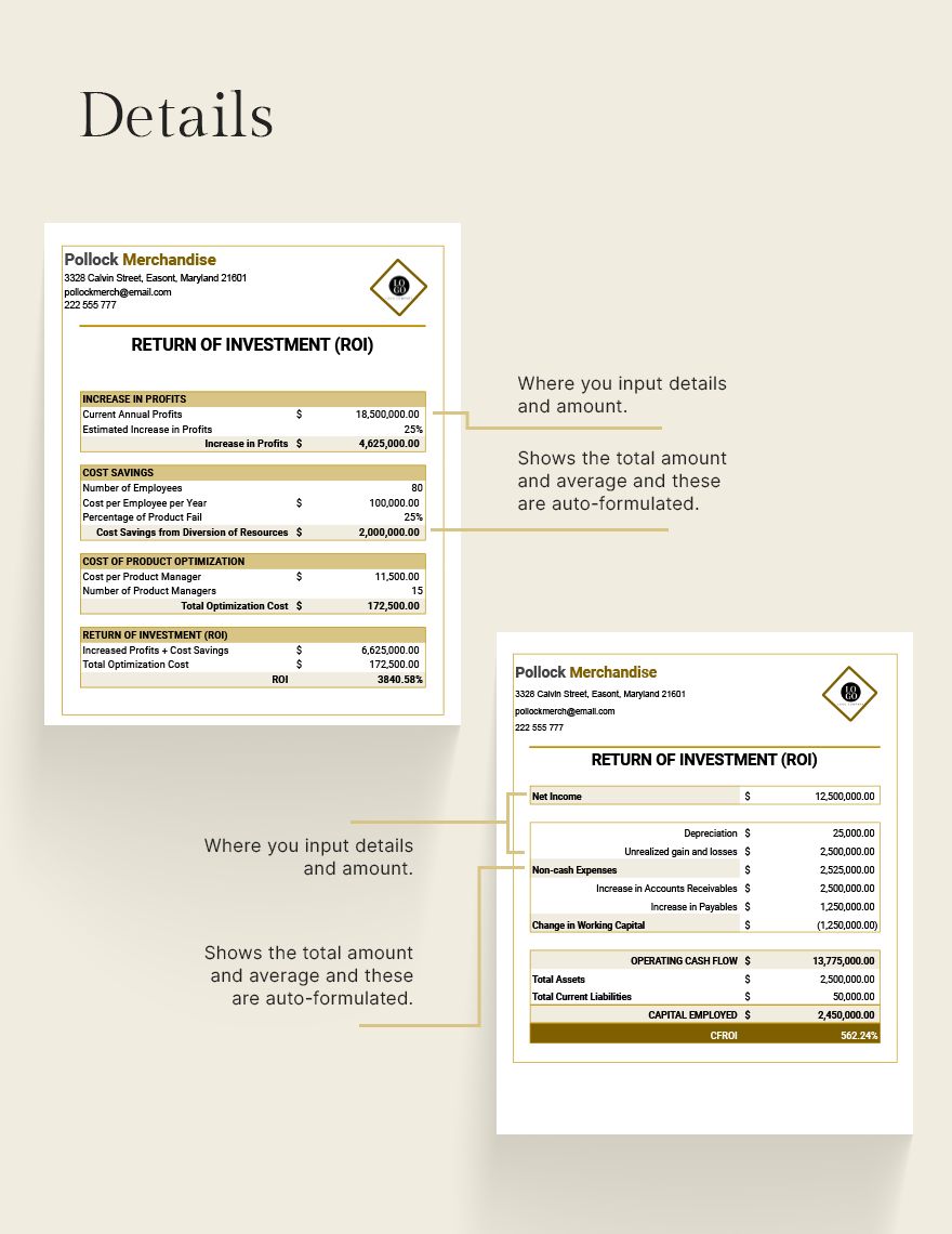 Product ROI Template - Google Sheets, Excel | Template.net