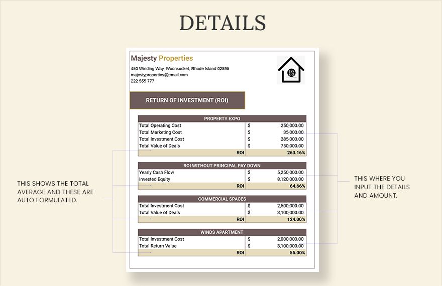 Real Estate ROI Template - Google Sheets, Excel | Template.net