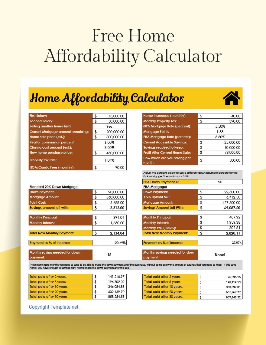 Free Home Affordability Calculator Google Sheets Excel Template Free Home Affordability Calculator Google Sheets Excel Template