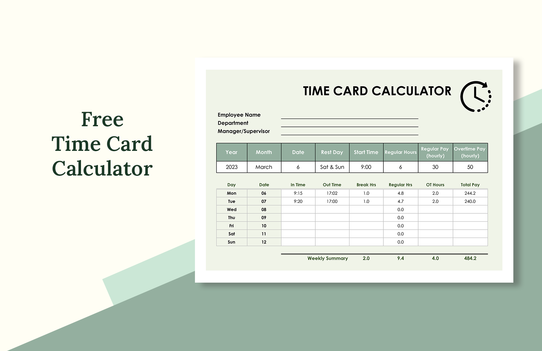 Free Time Card Calculator Excel Google Sheets Template