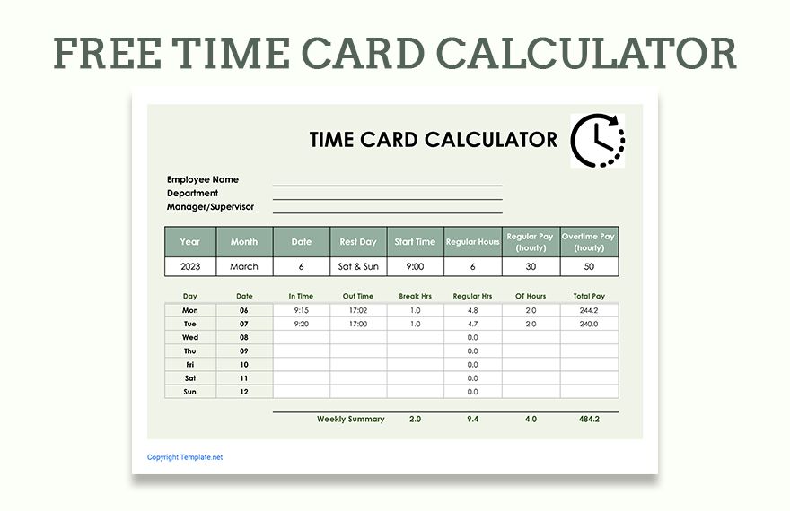 Free Time Card Calculator Google Sheets Excel Template Free Time Card Calculator Google Sheets Excel Template